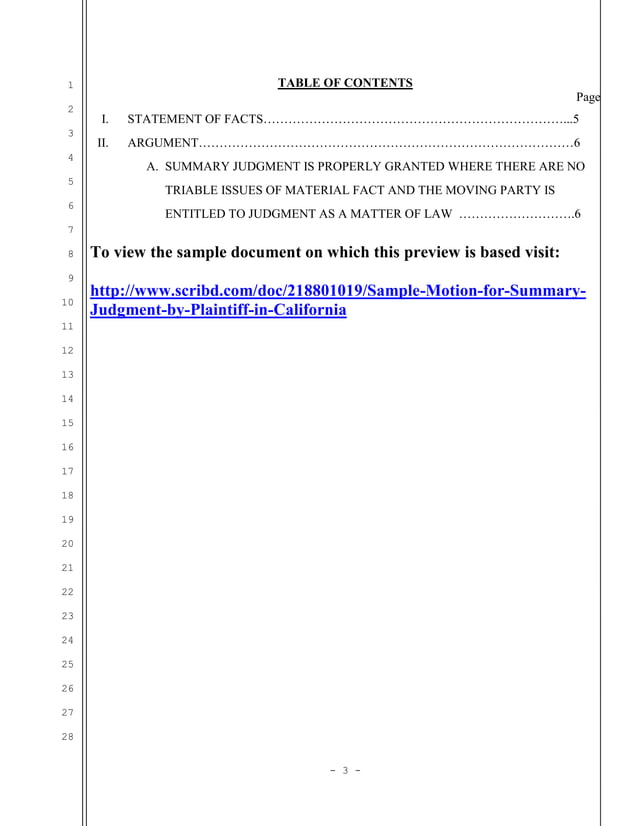 Sample California motion for summary judgment by plaintiff | DOC