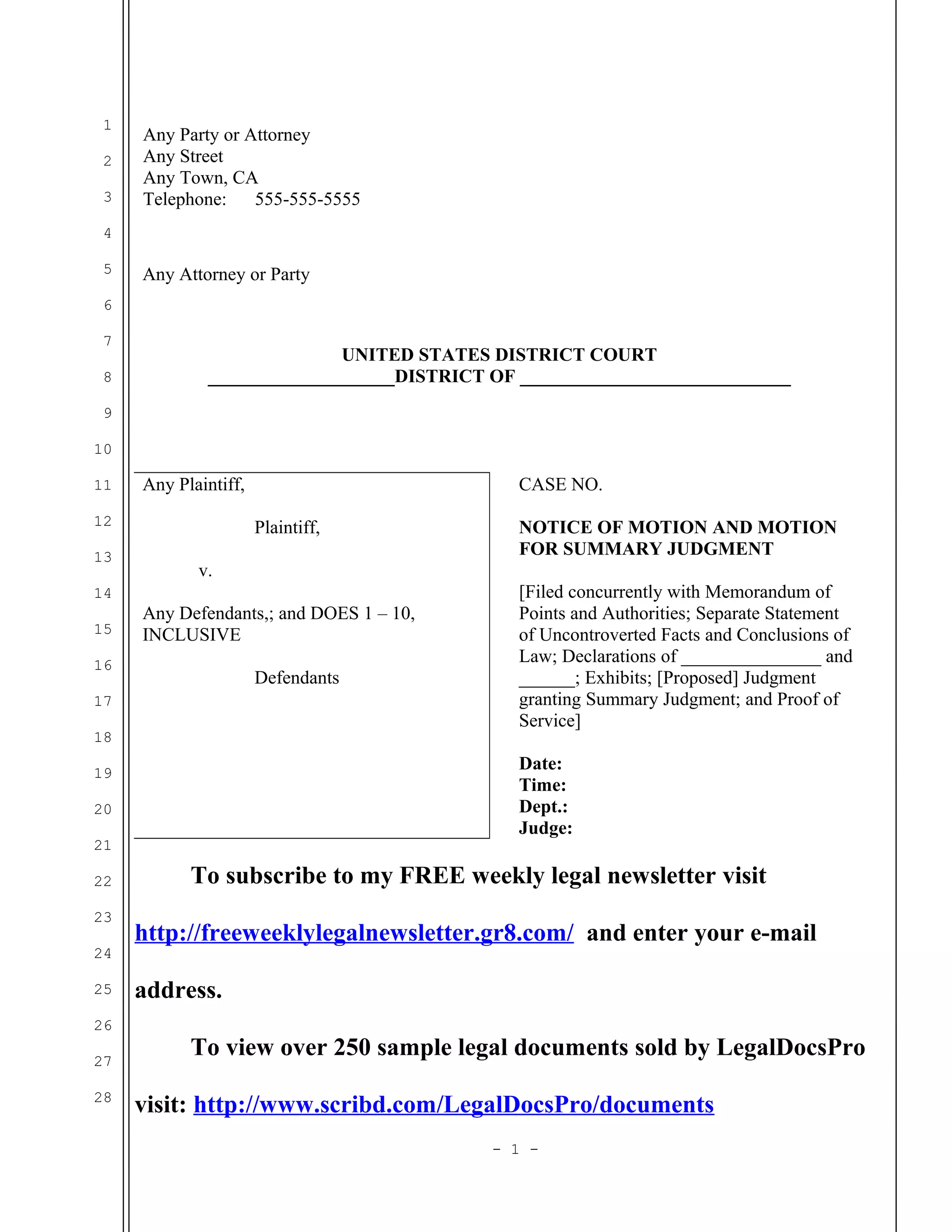 Sample motion for summary judgment by plaintiff in United States ...