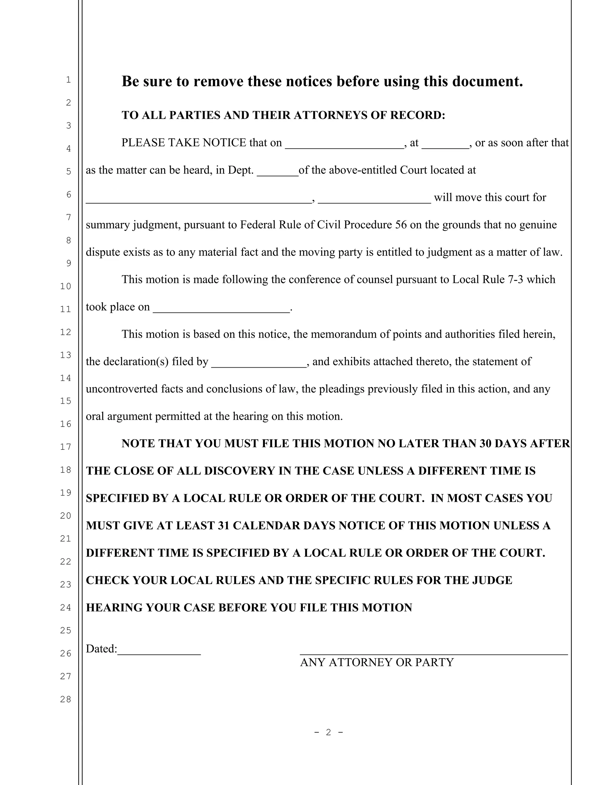 Sample motion for summary judgment by plaintiff in United States ...
