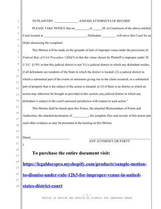 Sample motion to dismiss for improper venue under Rule 12(b)(3) | DOC