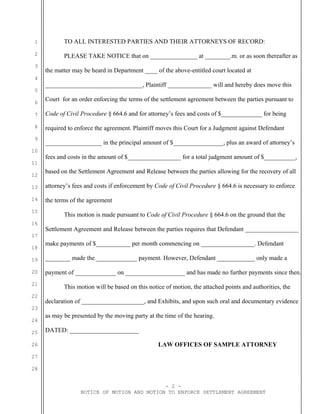 Sample California motion to enforce settlement agreement | DOC
