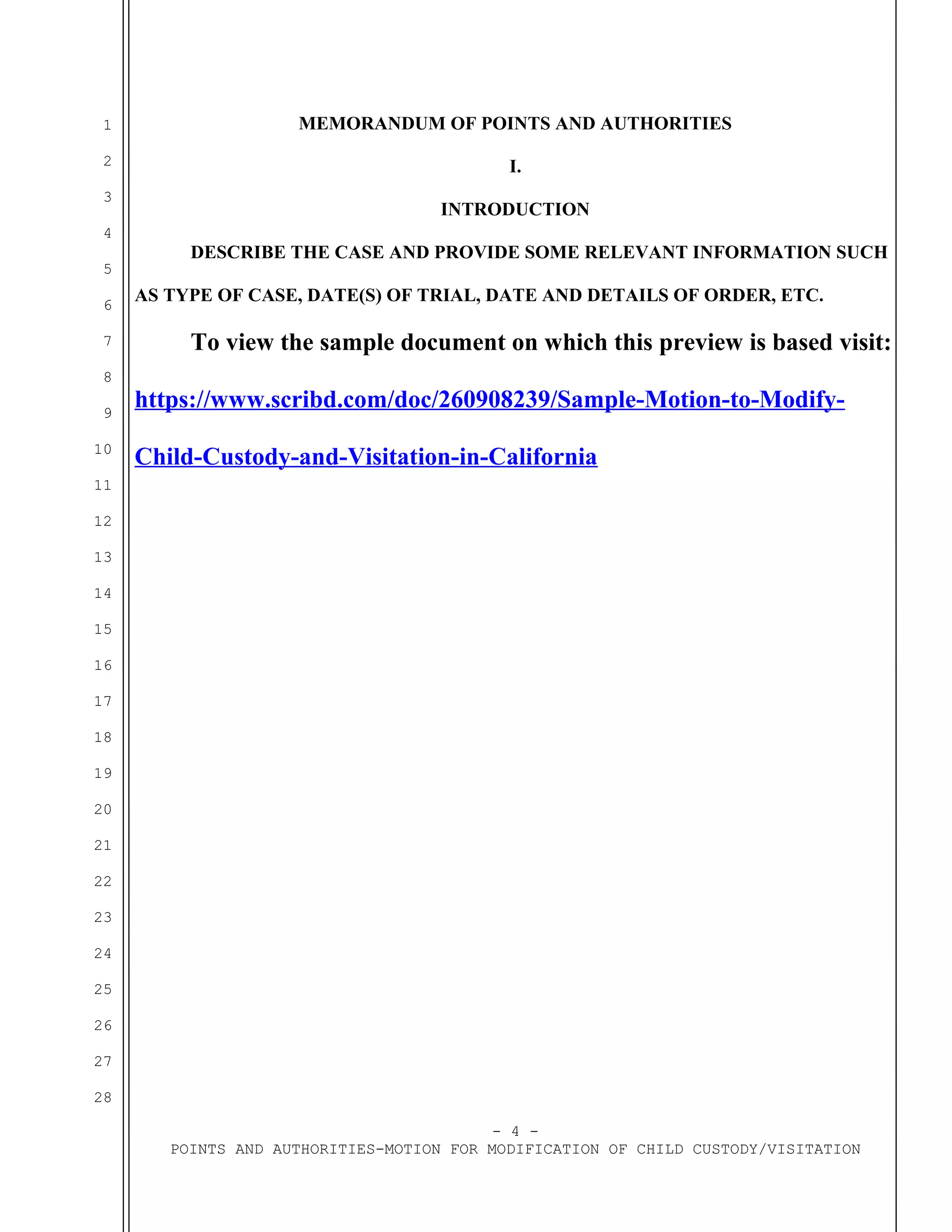 Sample motion to modify child custody and visitation in California | DOC