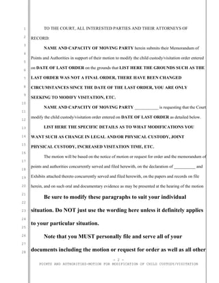 Sample motion to modify child custody and visitation in California | DOC