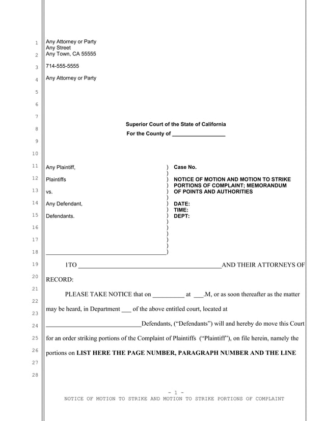 Motion to Strike Complaint | PDF