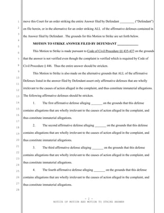 Sample California motion to strike answer | DOC