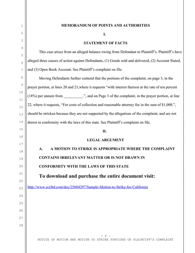 Sample California motion to strike complaint | DOC | Legal Services ...