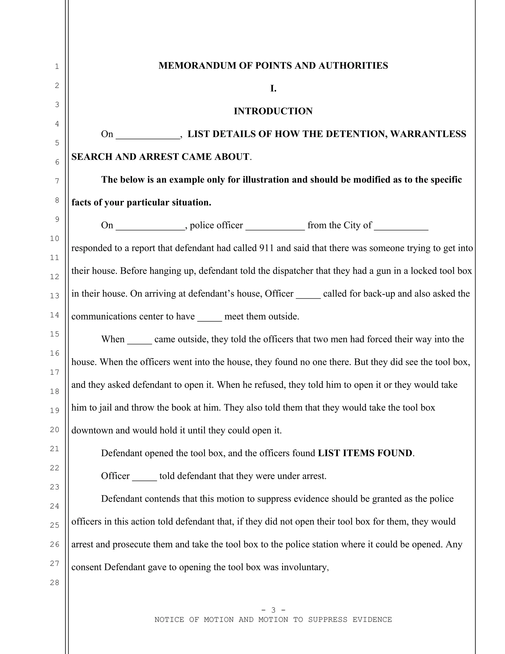 Sample motion to suppress evidence for California | DOC