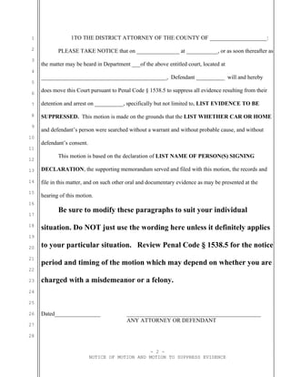 Sample motion to suppress evidence for California | DOC