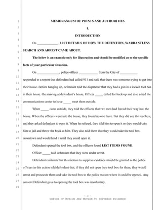 Sample motion to suppress evidence for California | DOC