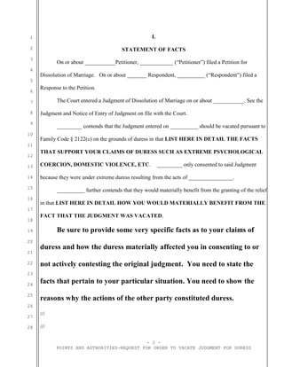 Sample motion to vacate California divorce judgment for fraud | DOC