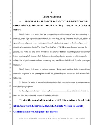 Sample motion to vacate California divorce judgment for fraud | DOC