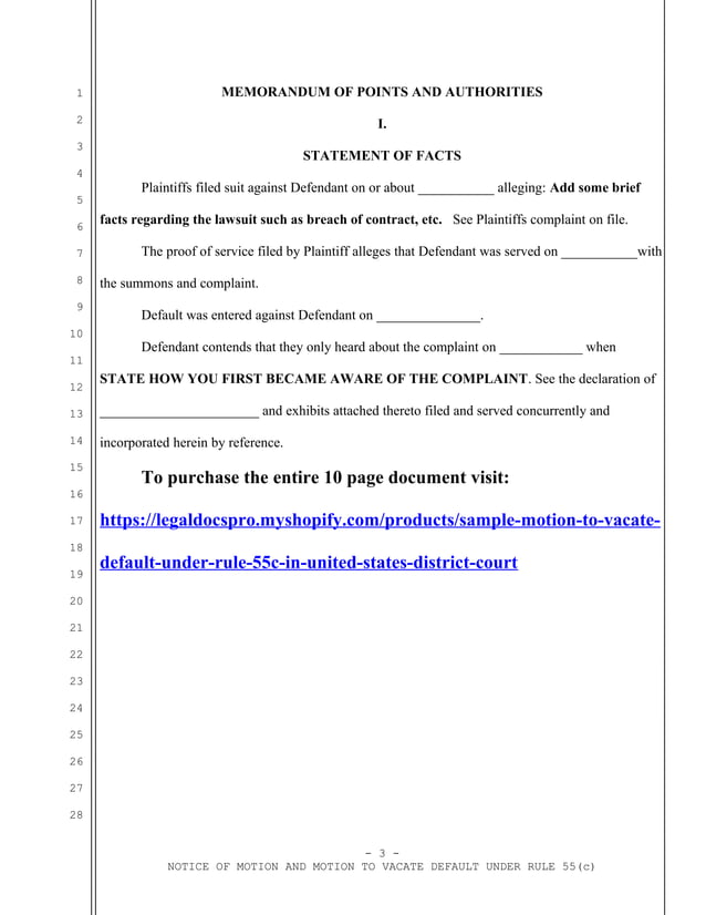 Sample motion to vacate default under Rule 55(c) in United States ...