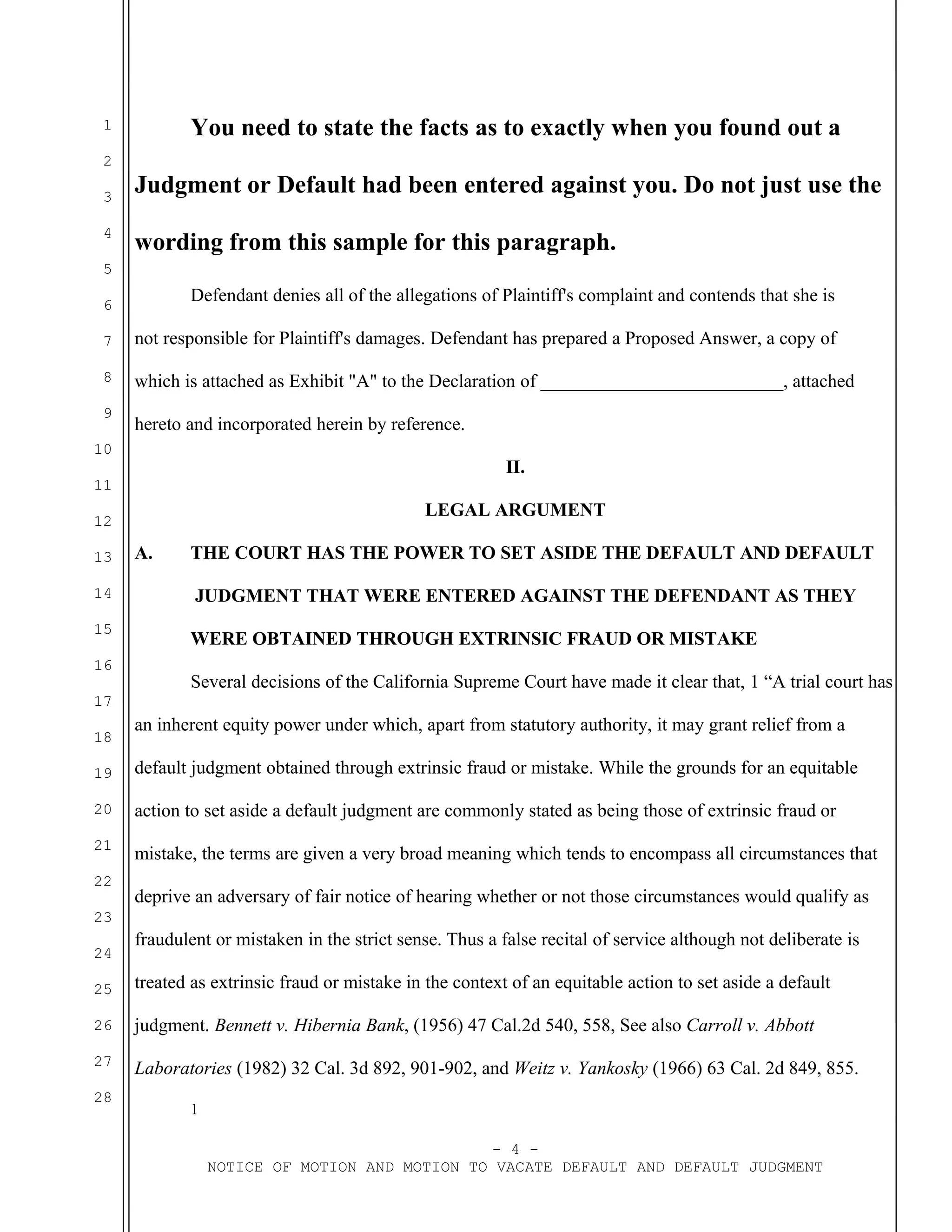 Sample California motion to vacate default judgment for extrinsic fraud ...