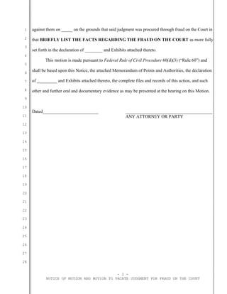 Sample motion to vacate judgment for fraud on the court under rule 60(d ...