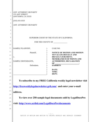 Sample motion to vacate judgment in California due to attorney ...