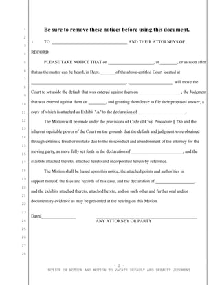 Sample motion to vacate judgment in California due to attorney ...