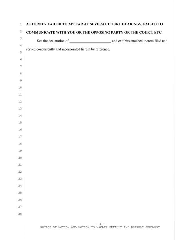 Sample motion to vacate judgment in California due to attorney ...