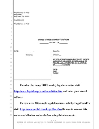 Sample motion to vacate judgment under rule 60(b)(1) in United States ...