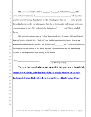 Sample motion to vacate judgment under rule 60(b)(1) in United States ...