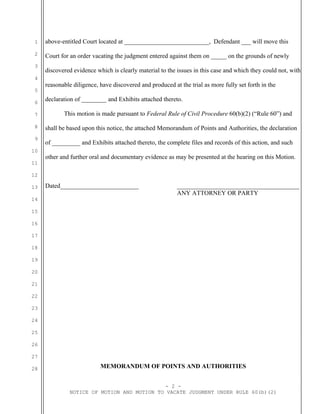 Sample motion to vacate judgment under rule 60(b)(2) in United States ...