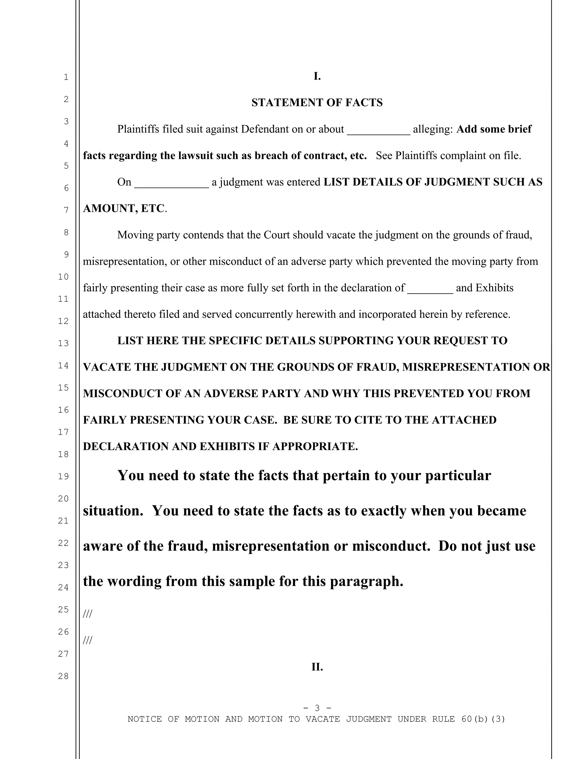 Sample motion to vacate judgment under Rule 60(b)(3) in United States ...