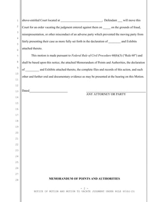 Sample motion to vacate judgment under Rule 60(b)(3) in United States ...