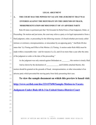 Sample motion to vacate judgment under Rule 60(b)(3) in United States ...