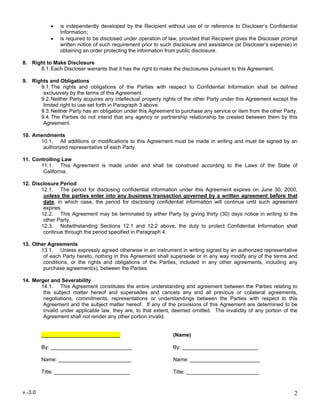 Sample Mutual Non Disclosure Agreement | PDF