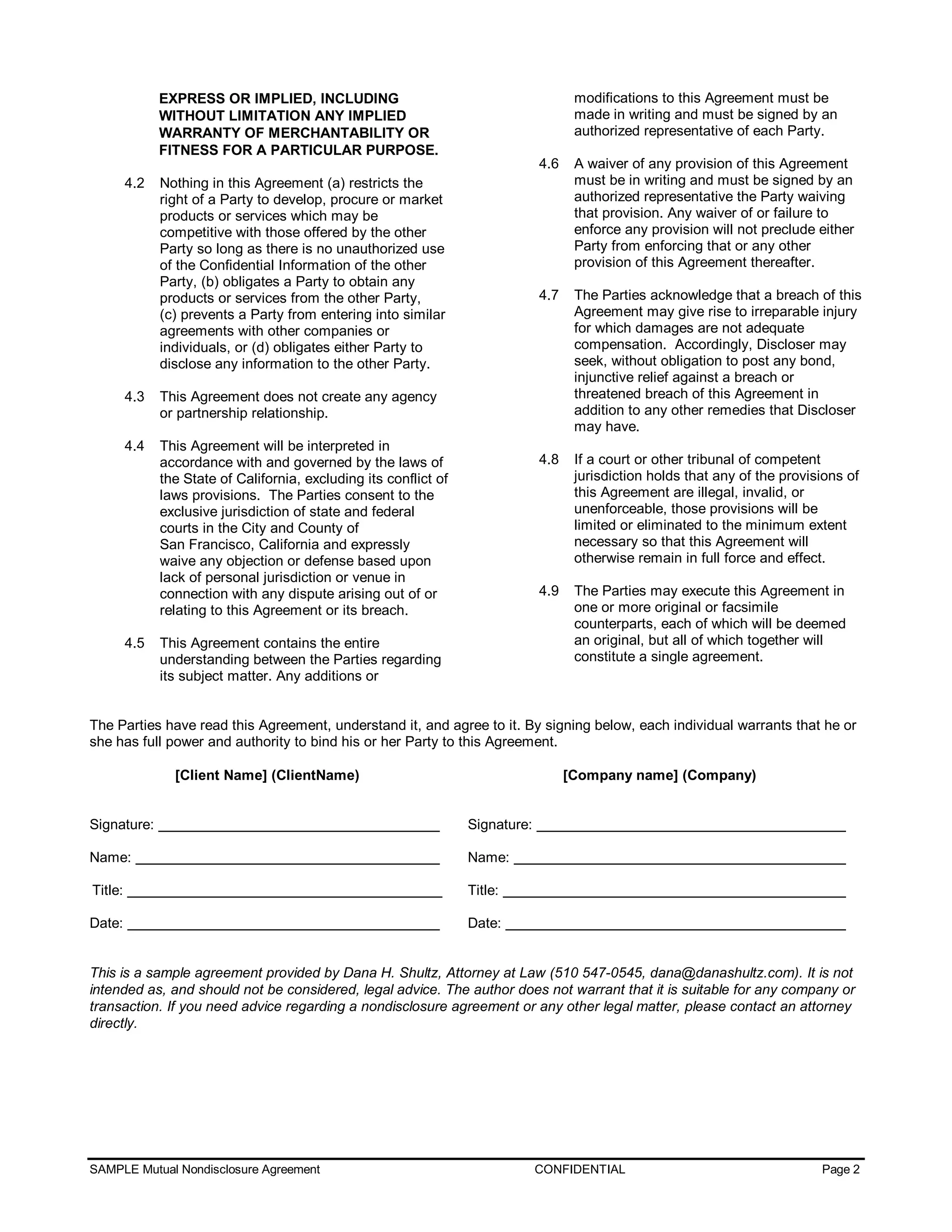 Sample Mutual Nondisclosure Agreement | PDF