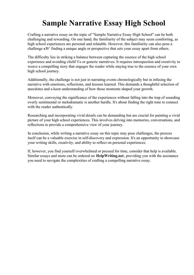 Sample Narrative Essay High School. Narrative Essay Example On ...