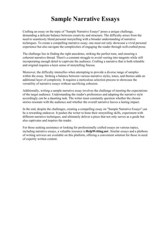 Sample Narrative Essays. Southwestern Oregon Community College | PDF ...