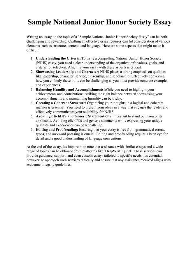 Sample National Junior Honor Society Essay | PDF | Secondary Education ...