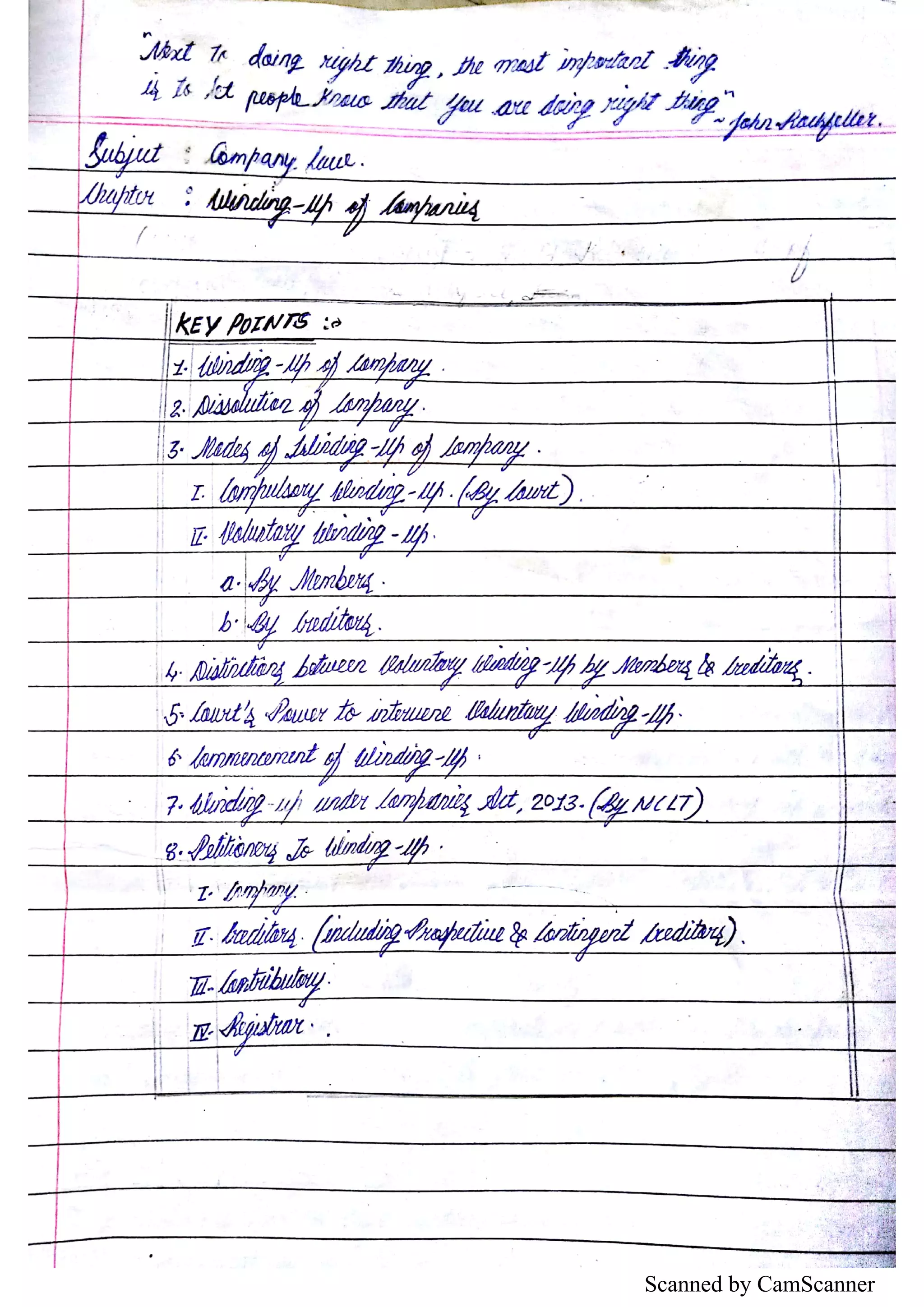 Sample notes for Winding up of Companies | PDF