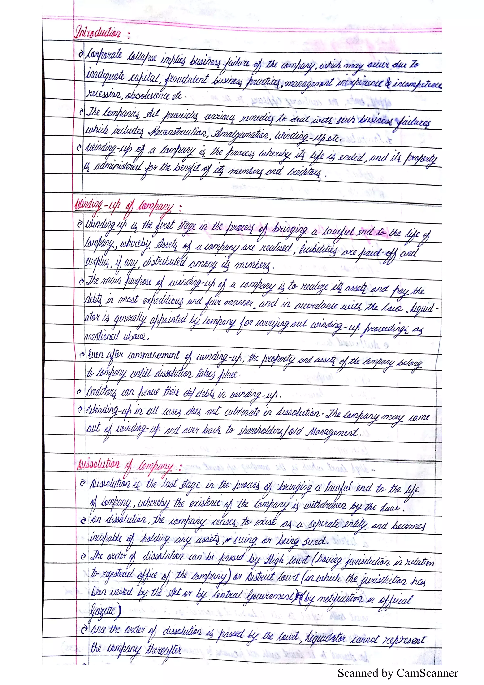 Sample notes for Winding up of Companies | PDF