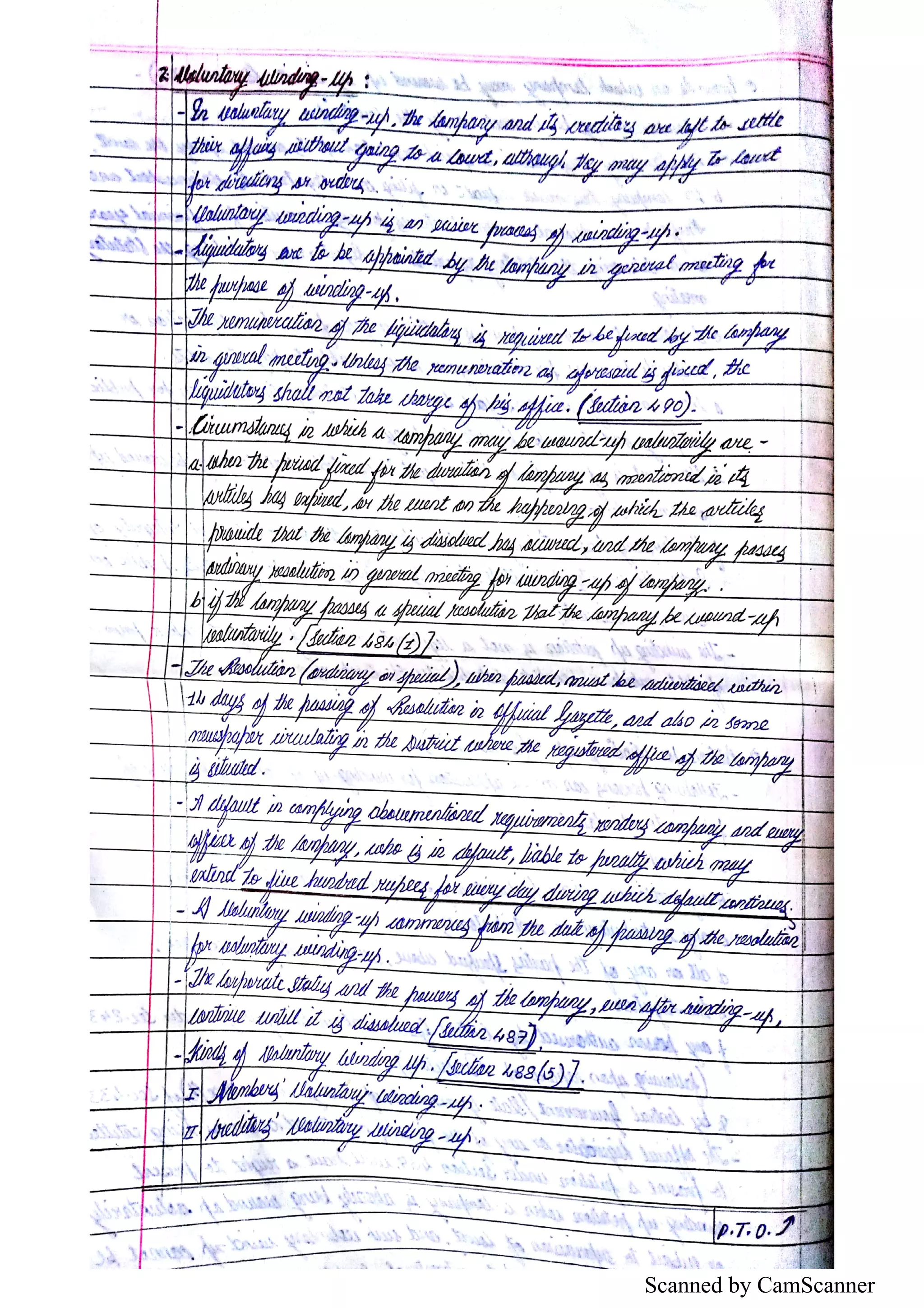 Sample notes for Winding up of Companies | PDF