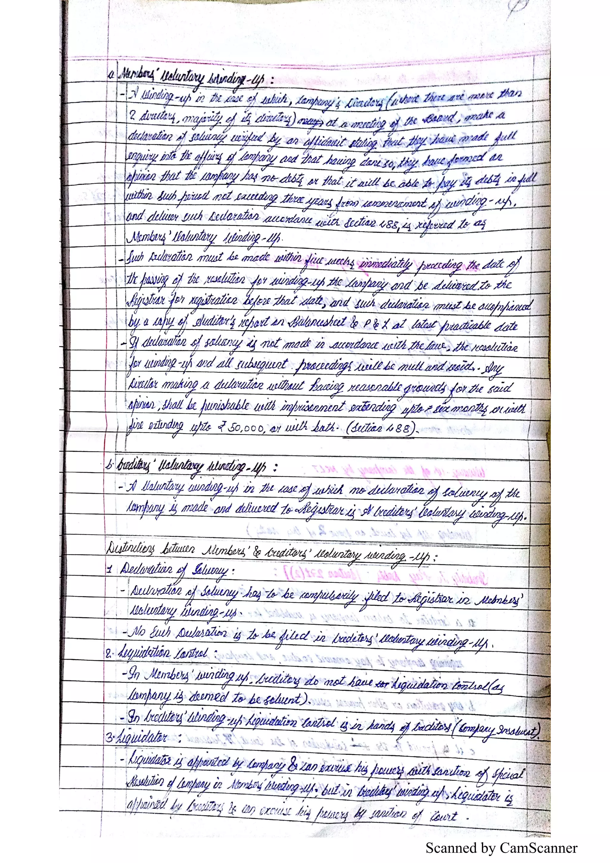 Sample notes for Winding up of Companies | PDF