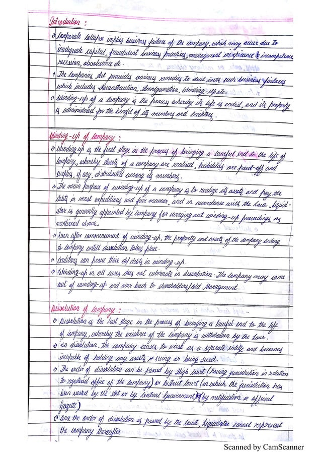 Sample notes for Winding up of Companies | PDF