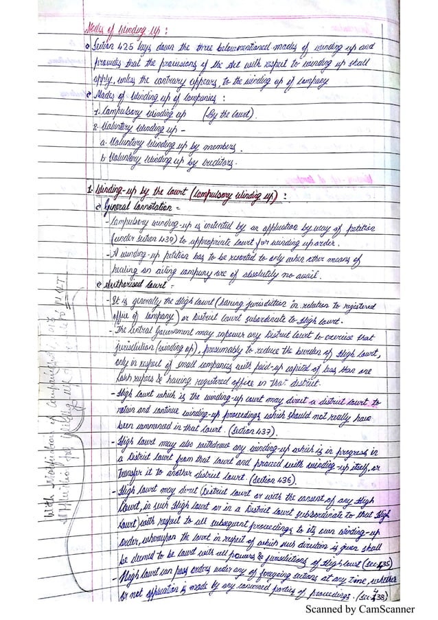 Sample notes for Winding up of Companies | PDF