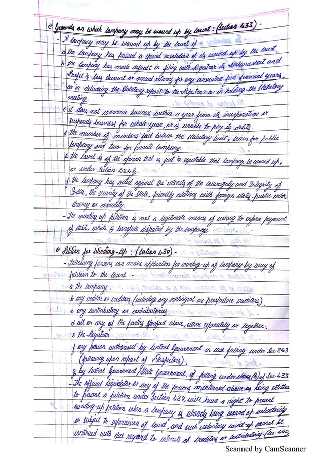 Sample notes for Winding up of Companies | PDF