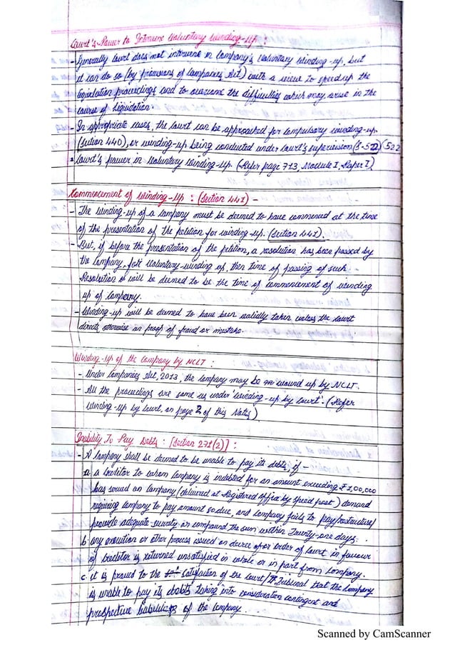 Sample notes for Winding up of Companies | PDF