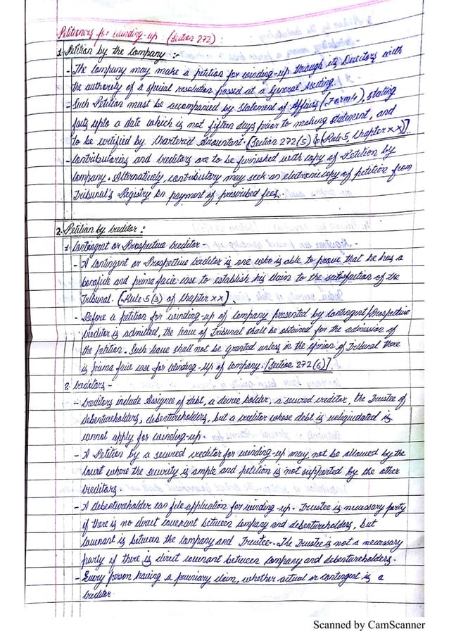 Sample notes for Winding up of Companies | PDF
