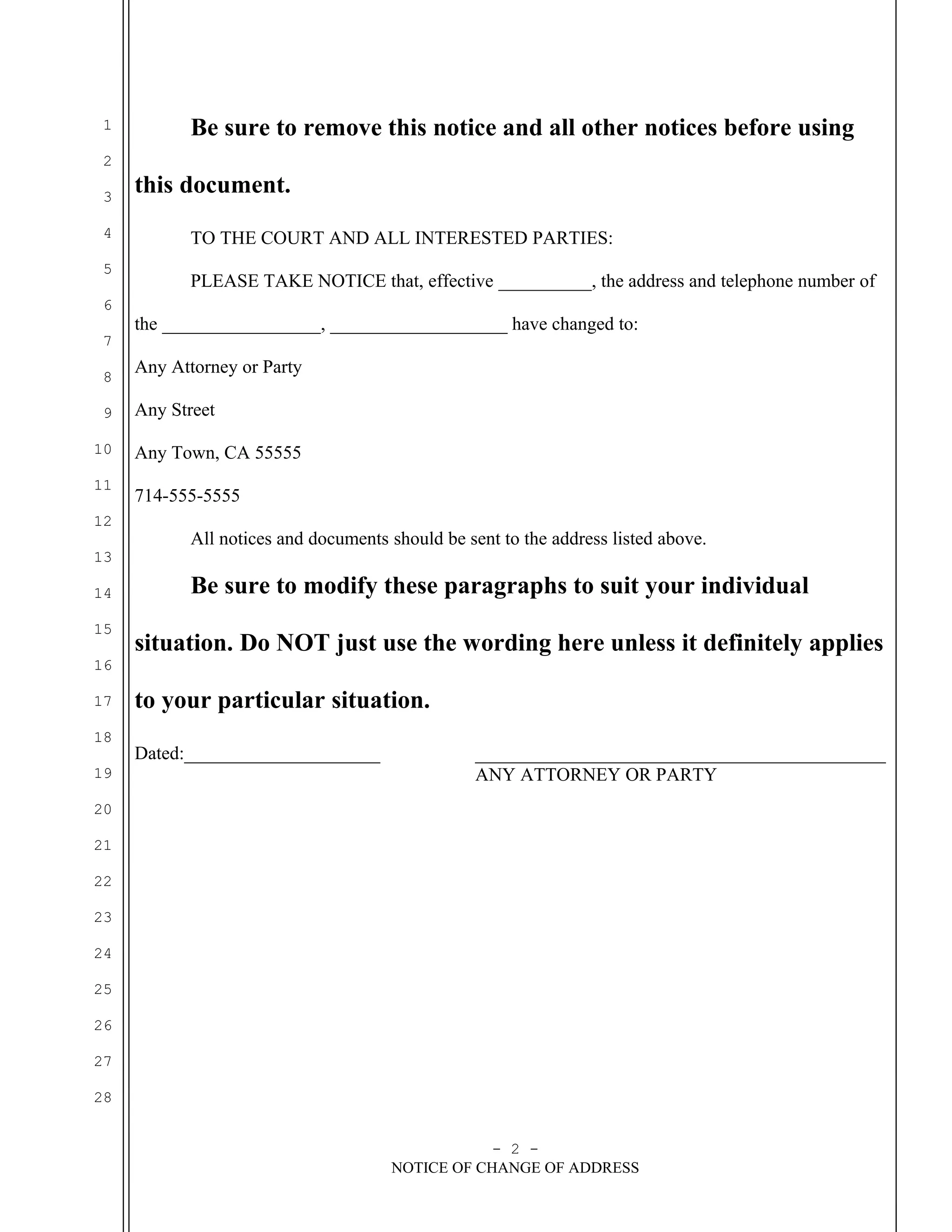 Sample notice of change of address for California civil case | DOC