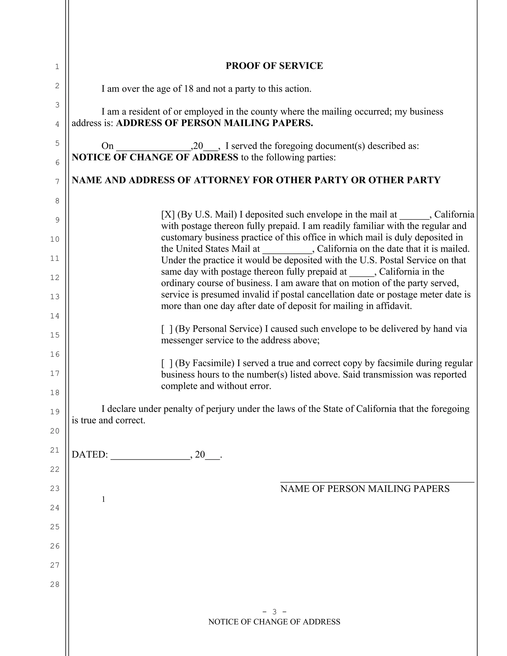 Sample notice of change of address for California civil case | DOC