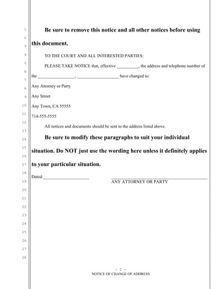 Sample notice of change of address for California civil case | DOC