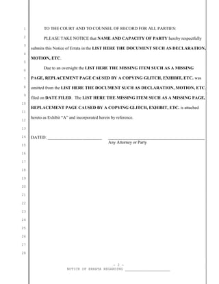 Sample Notice of Errata for California