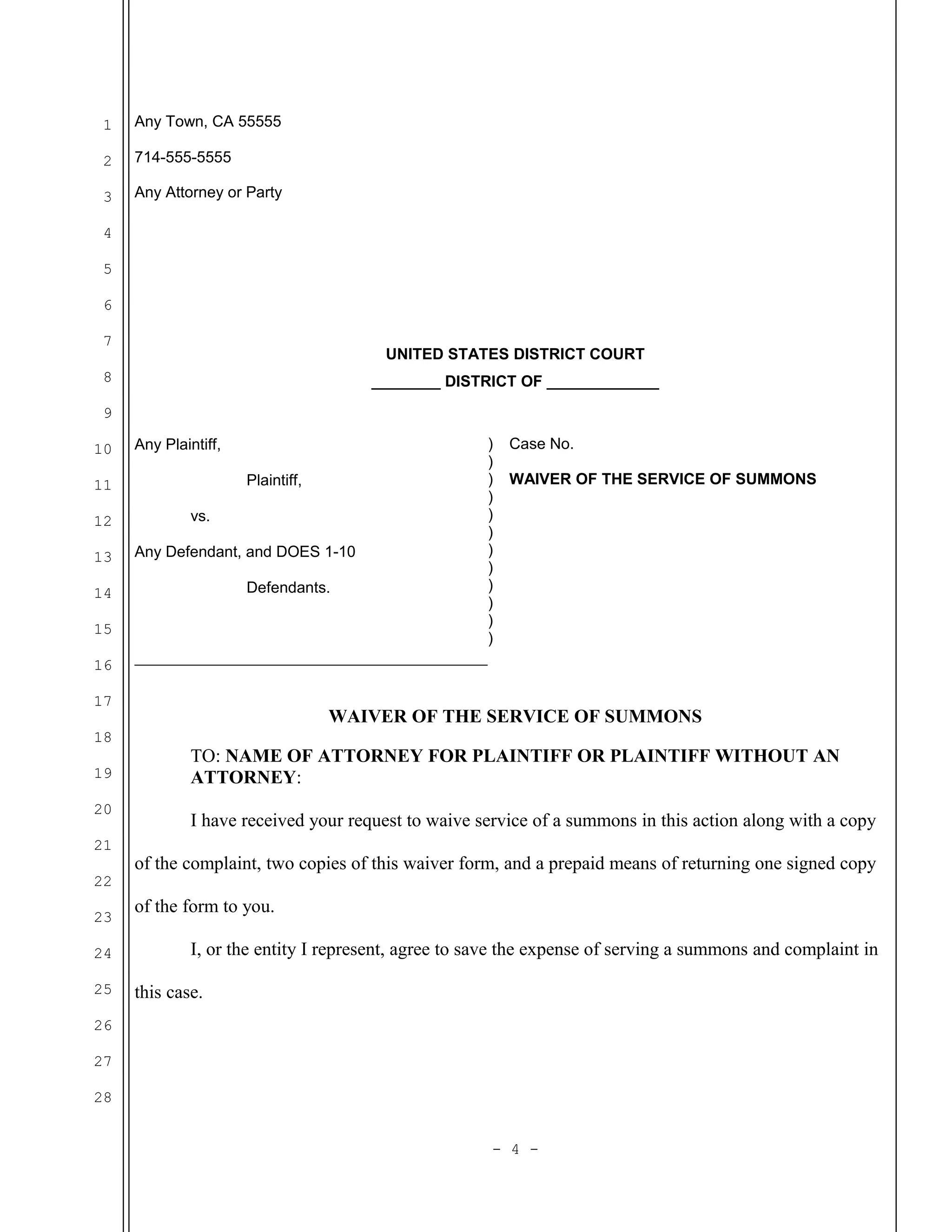 Sample notice of lawsuit and request for waiver of service of summons ...