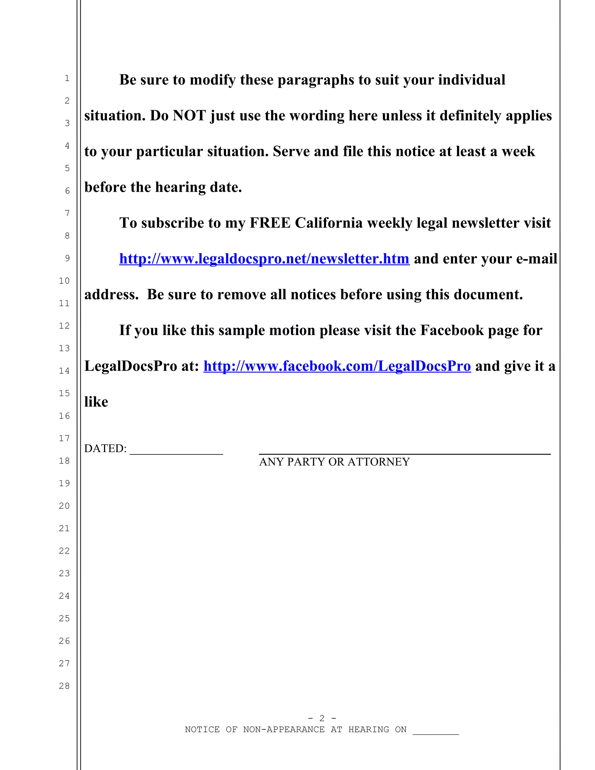 Sample California notice of non-appearance at hearing | DOC