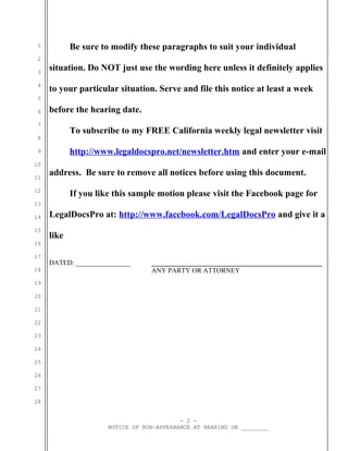 Sample California notice of non-appearance at hearing | DOC