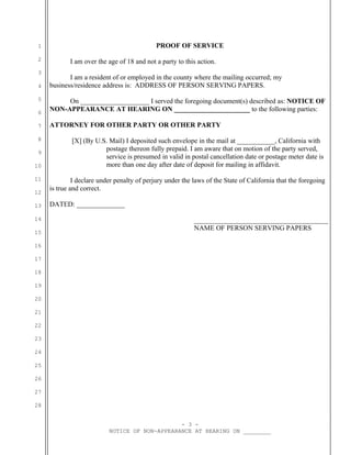 Sample California notice of non-appearance at hearing | DOC