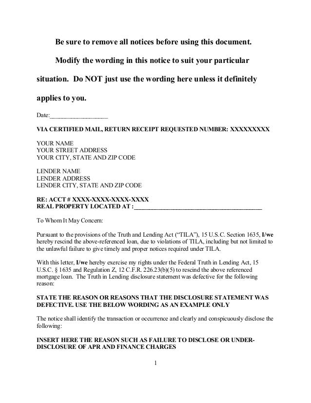 Sample TILA Notice Of Rescission sample-tila-notice-of-rescission